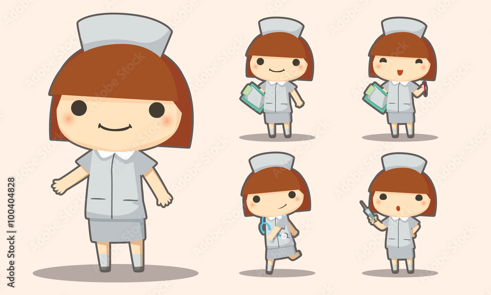 cartoon nurse set various poses Stock Vector | Adobe Stock