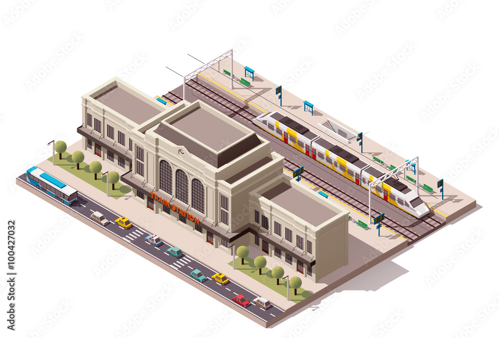 Vector isometric train station Stock-Vektorgrafik | Adobe Stock