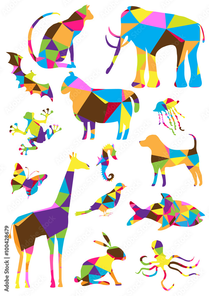 bright vector animals collection of rainbow color polygons Stock Vector ...