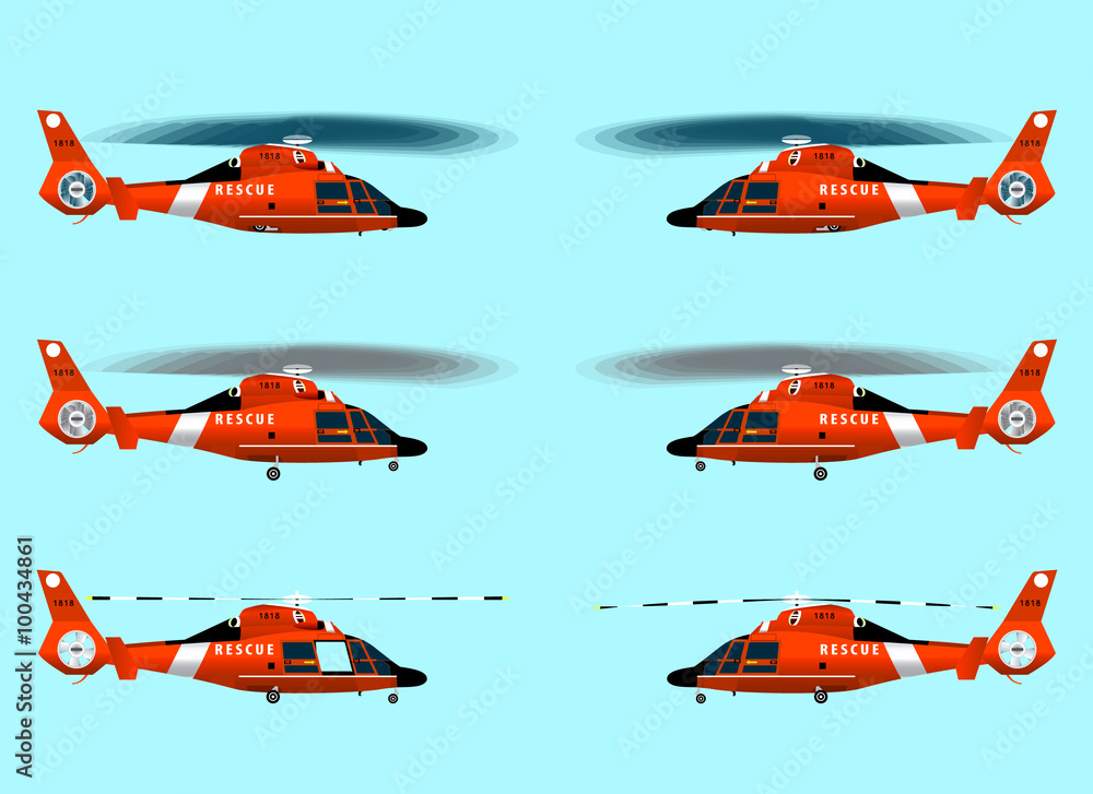 Vecteur Stock Red rescue helicopter. Flying in the sky. Standing on the ...