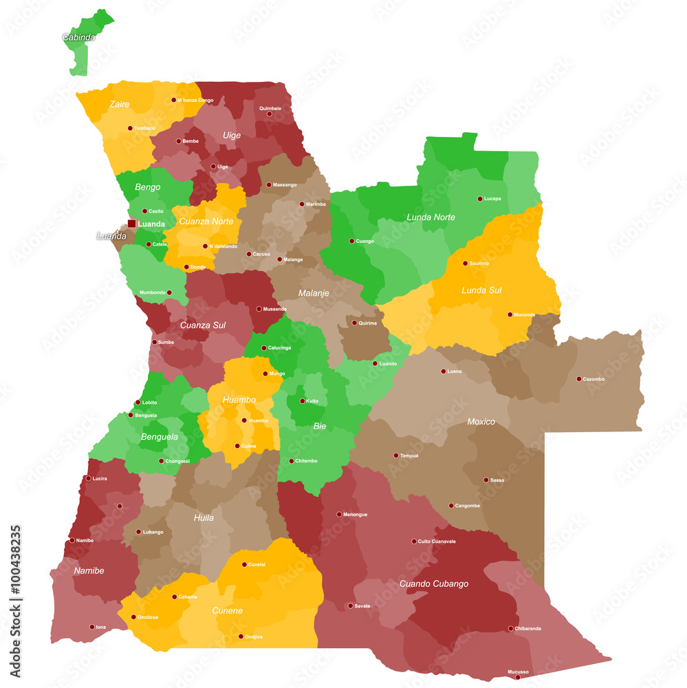 A large and detailed map of Angola with all provinces, regions and main ...