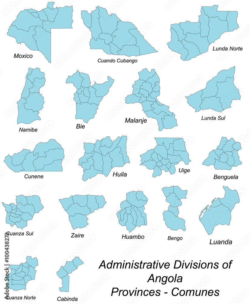 Large and detailed maps of all provinces and comunes in Angola. Stock ...