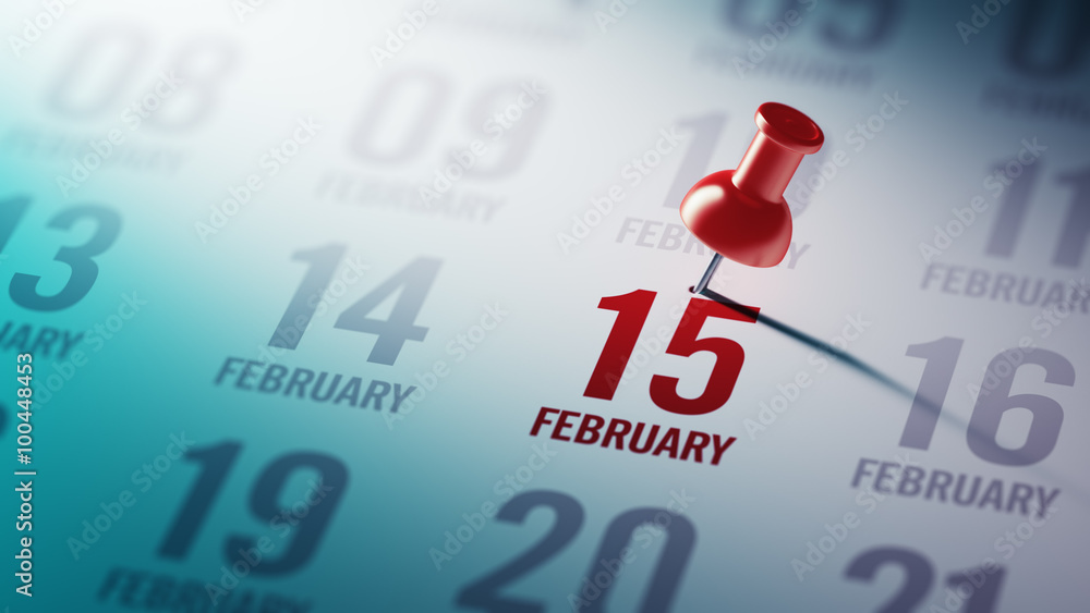 February 15 written on a calendar to remind you an important app Stock ...