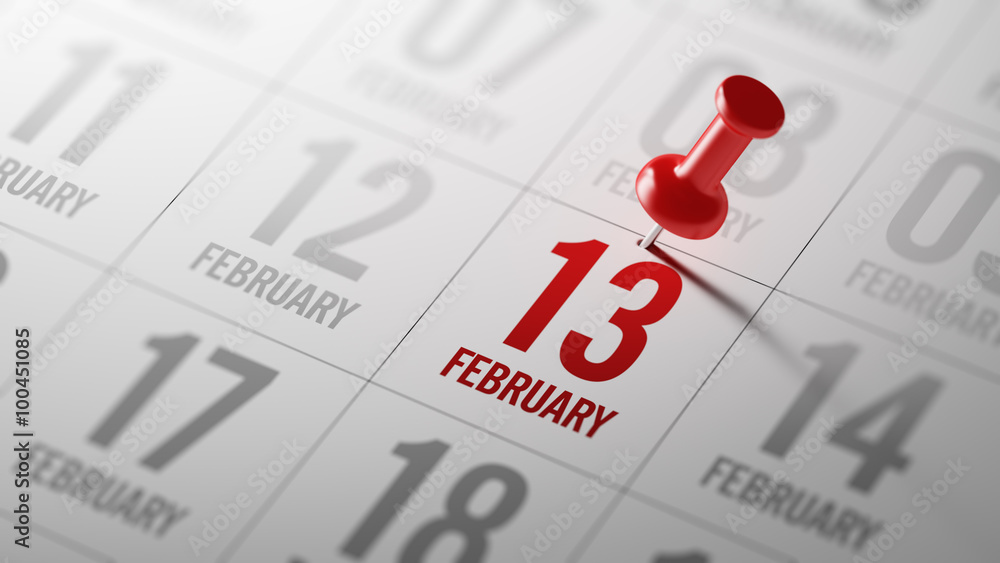 February 13 written on a calendar to remind you an important app ...