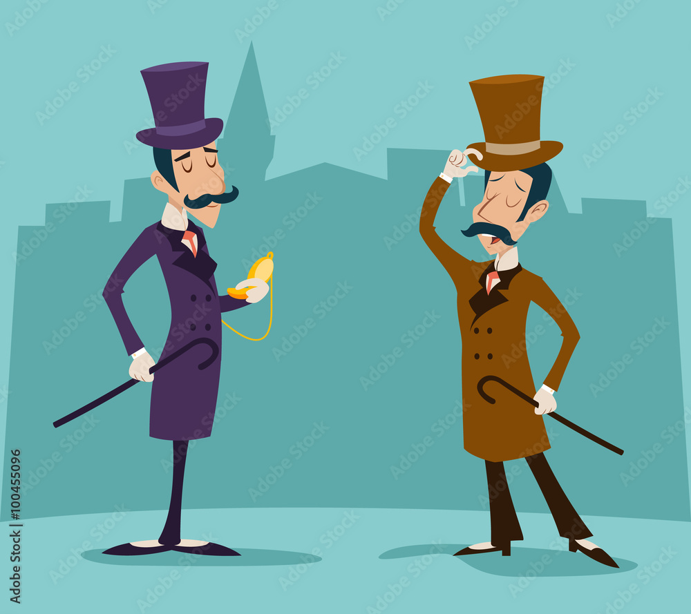 Victorian Gentleman Meeting Businessman Cartoon Character Icon on ...