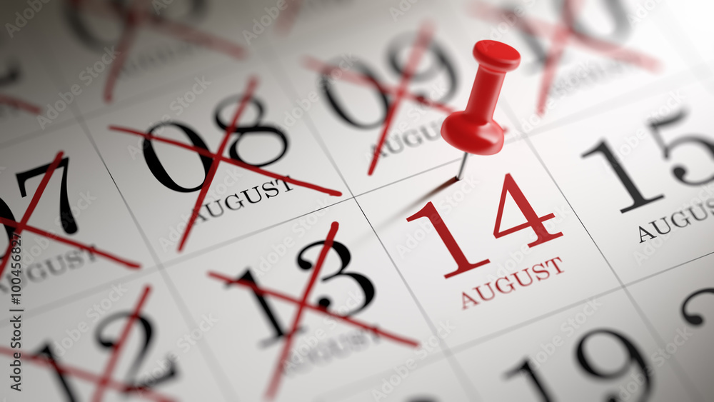 August 14 written on a calendar to remind you an important appoi Stock ...