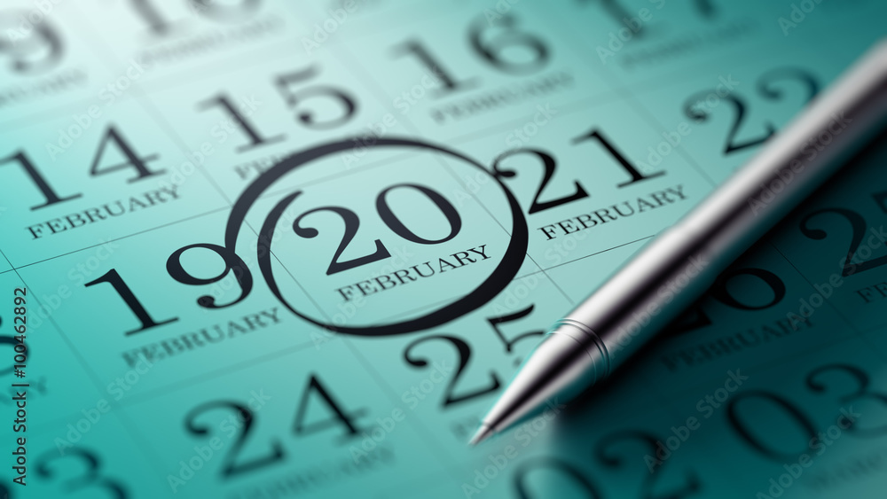 February 20 written on a calendar to remind you an important app Stock ...