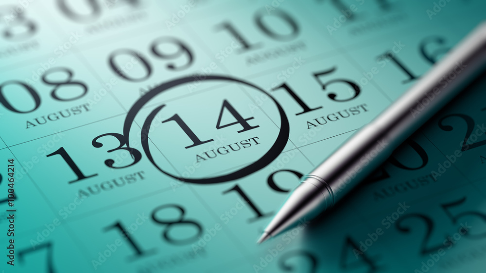 August 14 written on a calendar to remind you an important appoi Stock ...