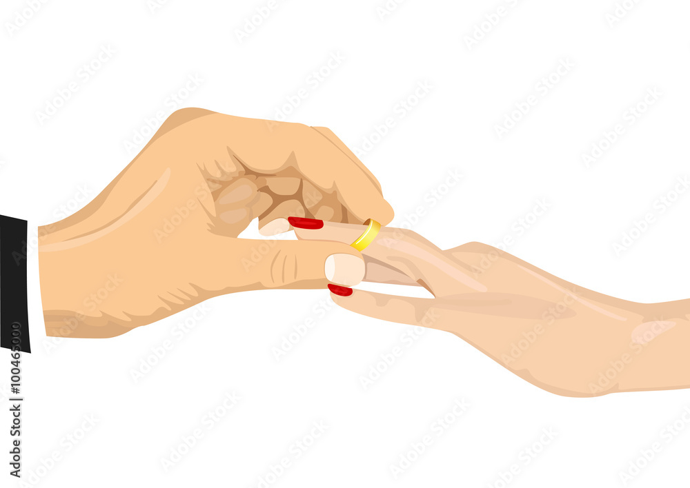 male hand inserting an engagement ring into female finger Stock Vector ...