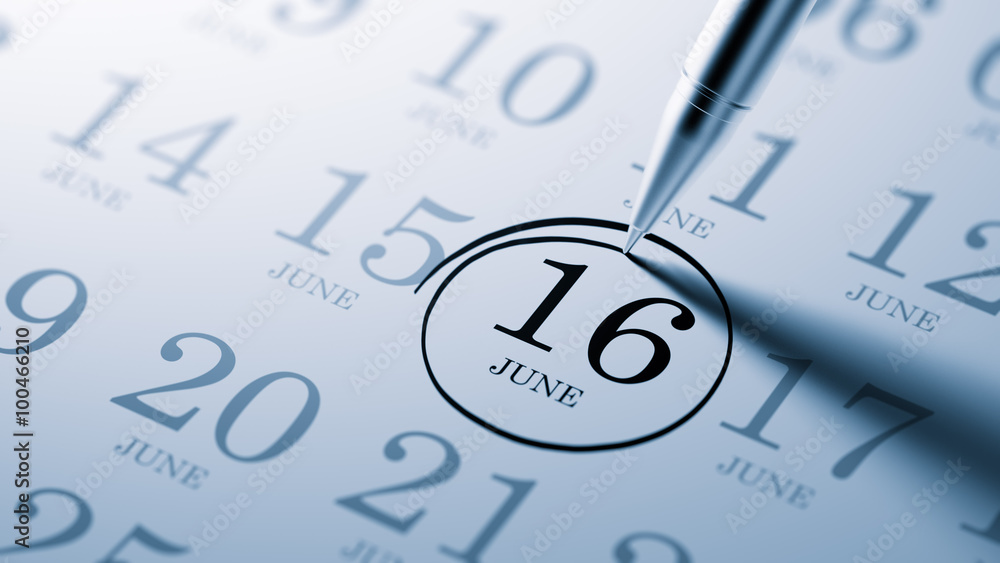 June 16 written on a calendar to remind you an important appoint Stock ...