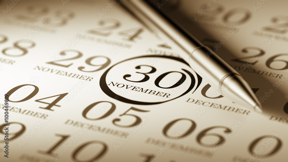 November 30 written on a calendar to remind you an important app Stock ...