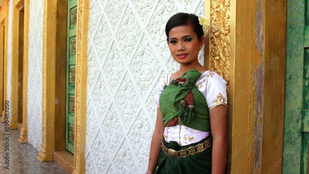 Asian Girl with Traditional Clothes in Temple Stock Video | Adobe Stock