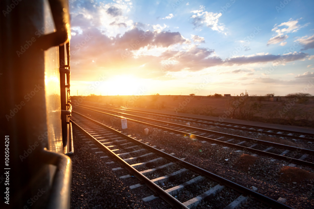 Indian train at sunset Stock Photo | Adobe Stock
