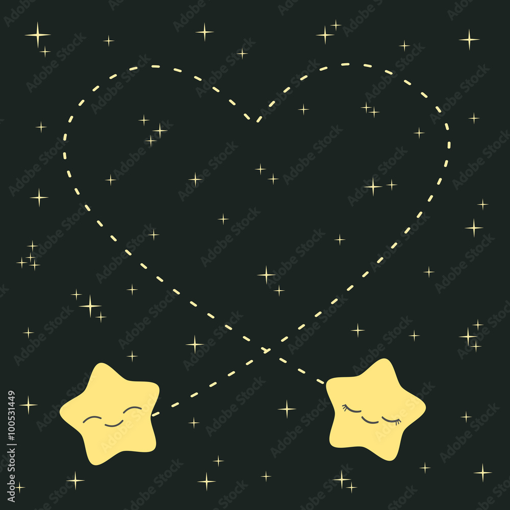 cute cartoon stars in love in the night sky vector lovely romantic ...