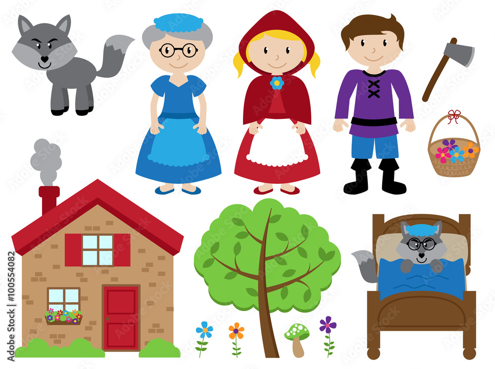 Little Red Riding Hood Themed Vector Collection Stock Vector | Adobe Stock