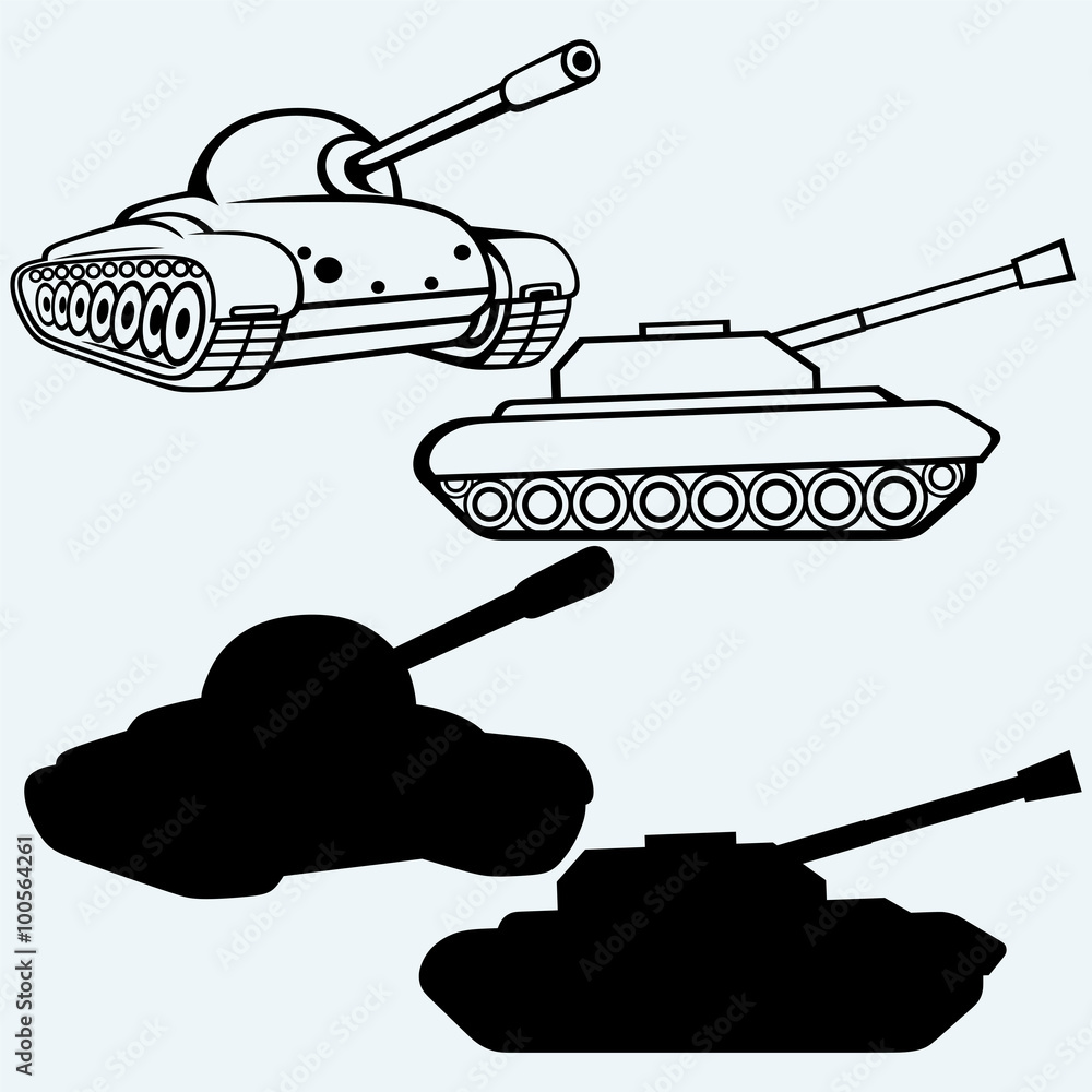 Tank. Set of military vehicles. Isolated on blue background. Vector ...