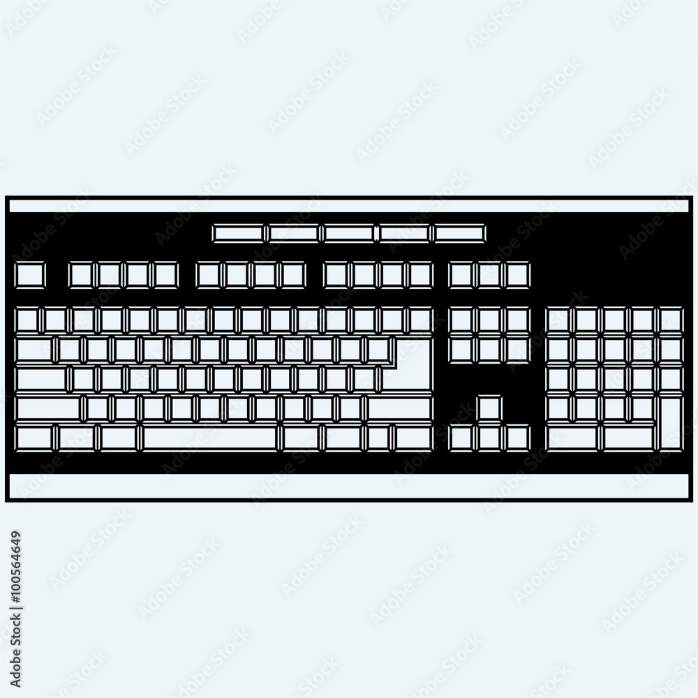 Computer keyboard. Isolated on blue background. Vector silhouettes ...