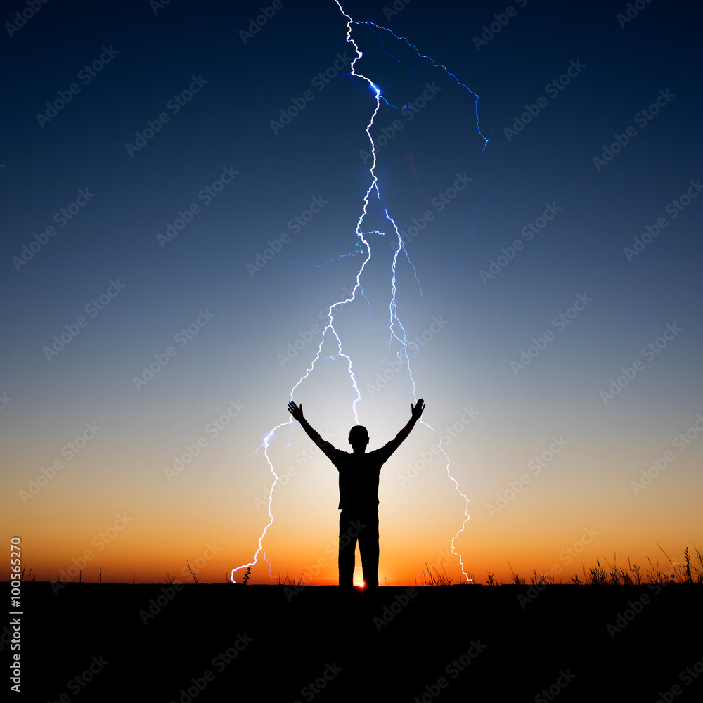 man and lightning from heaven Stock Photo | Adobe Stock