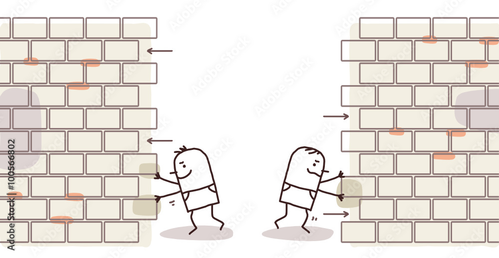 cartoon men pushing and opening a wall Stock Vector | Adobe Stock