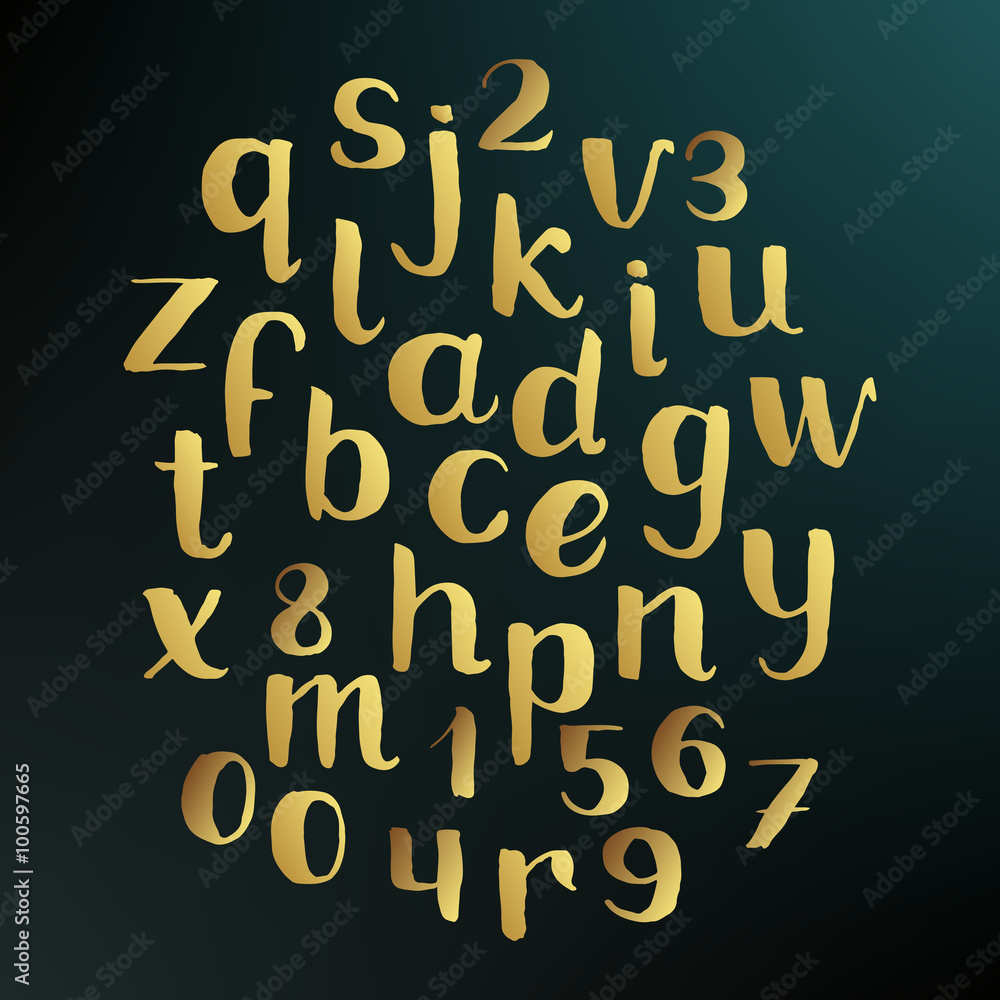 Handwritten gold alphabet. Hand drawn sketch vector lowercase letters ...