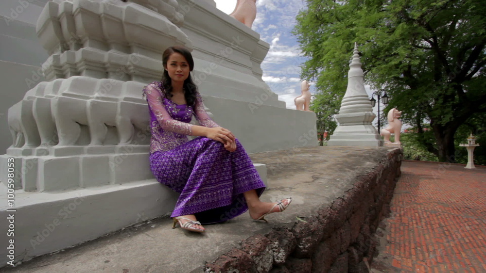 Asian Girl with Traditional Clothes in Temple Stock Video | Adobe Stock