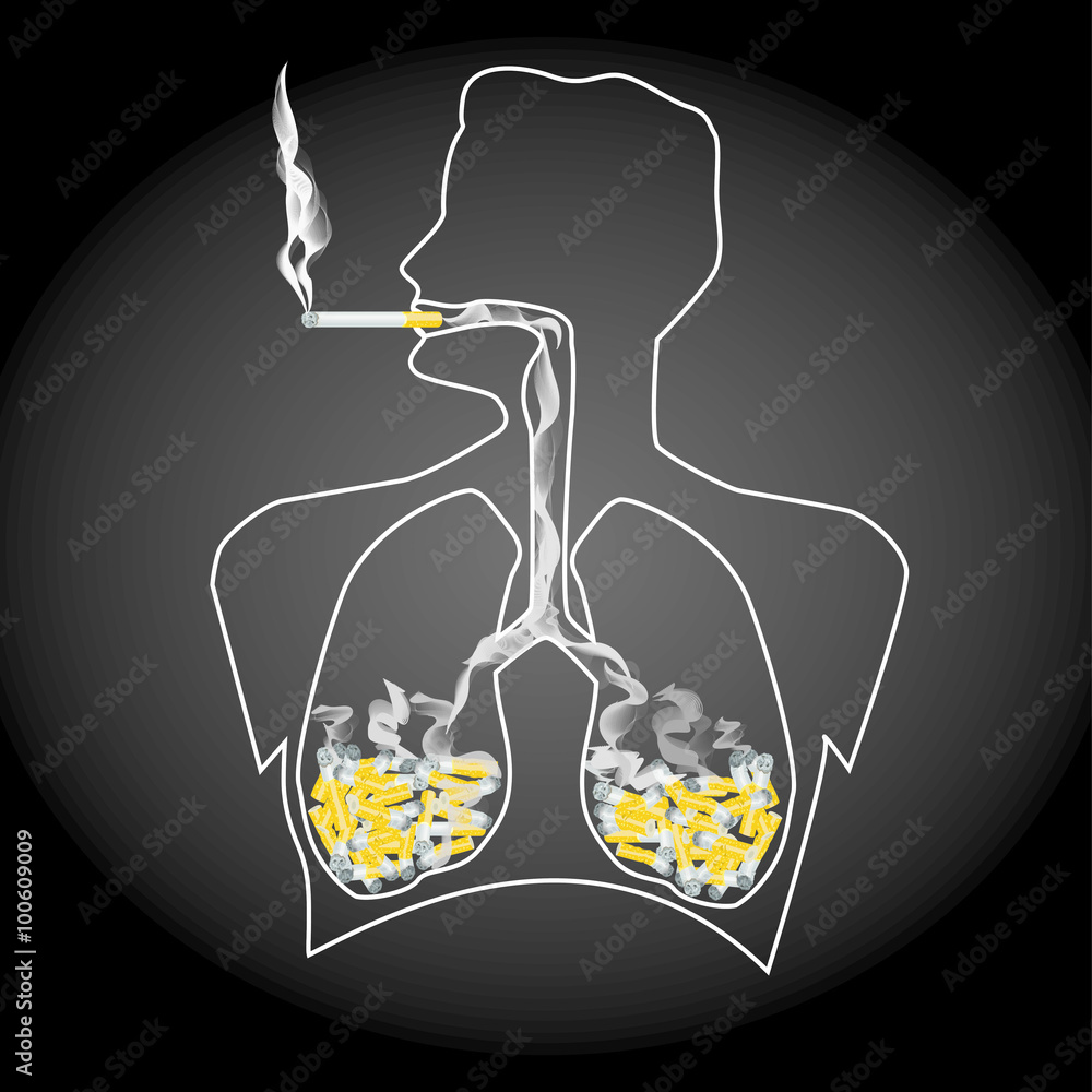 Silhouette of human body and human breathing system, the lung and ...