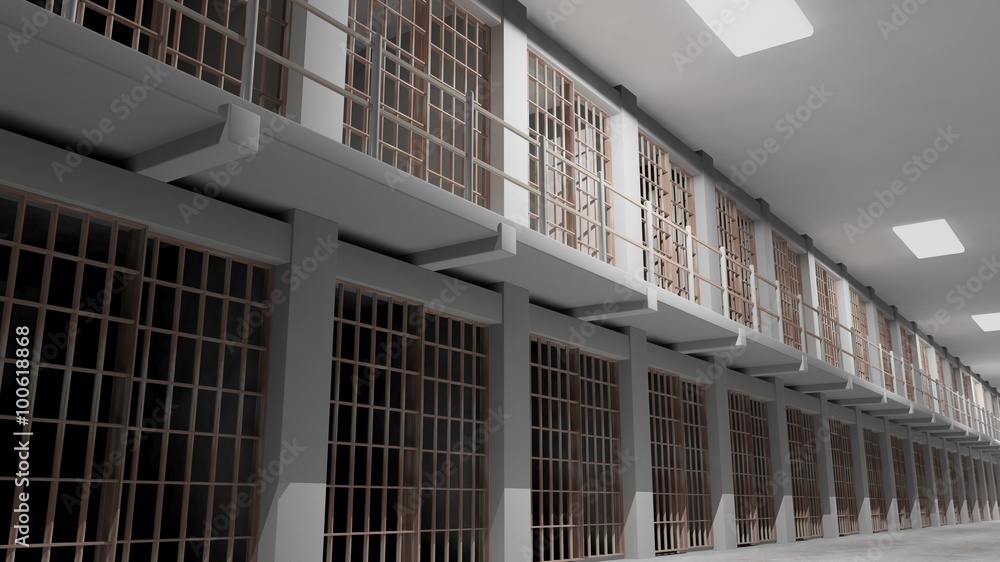 Rows of prison cells, prison interior. Stock Illustration | Adobe Stock