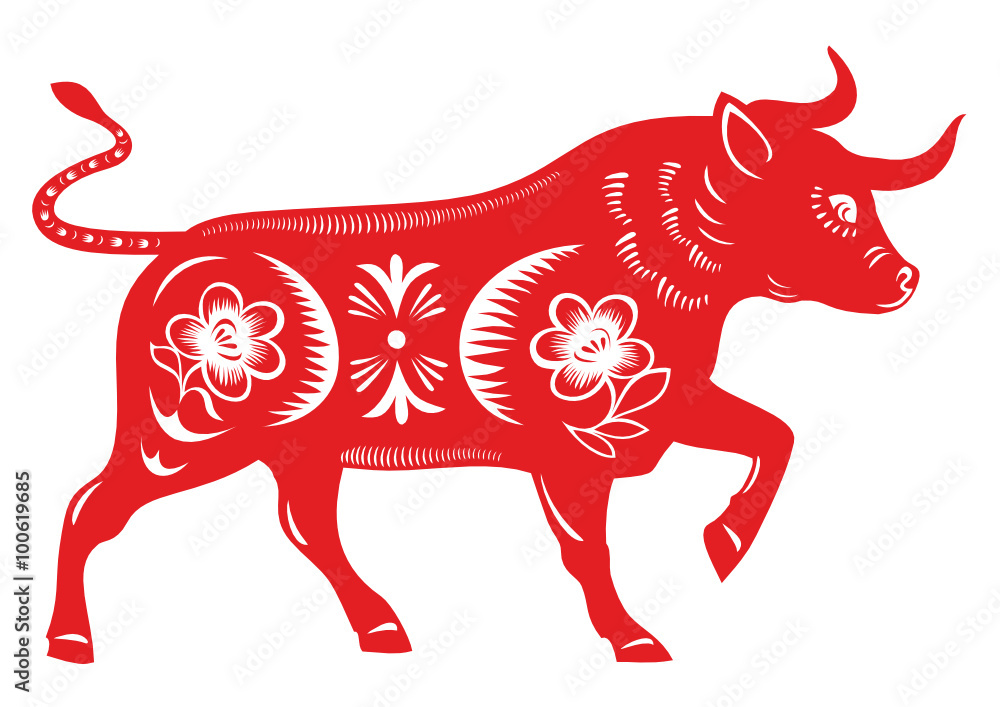 Bull. Taurus. Symbol of Chinese year zodiac. Paper cut style. Stock ...