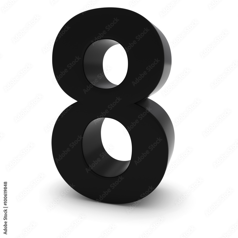 Black 8 - 3D Number Eight Isolated on white Stock Illustration | Adobe ...