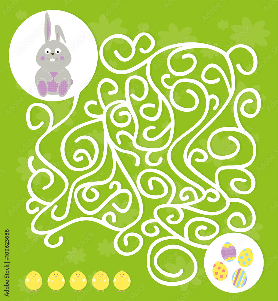Easy Easter maze game for kids with an easter cute cartoon bunny and ...