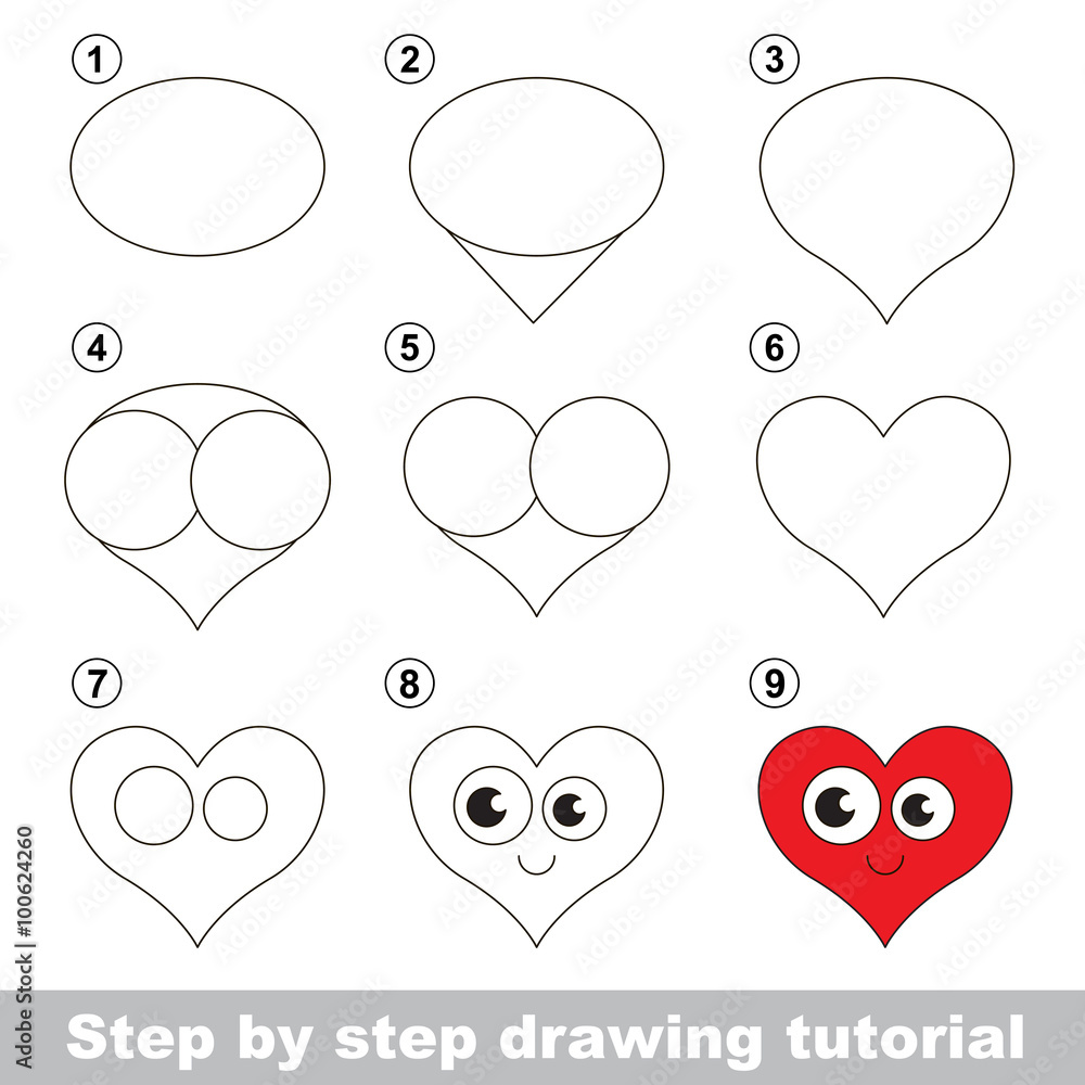 Drawing tutorial. How to draw a Heart Stock Vector | Adobe Stock