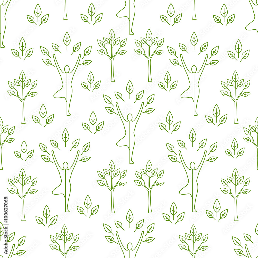 Vector yoga illustration. Yoga seamless pattern with linear design ...