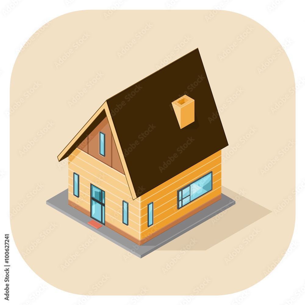 Isometric vector icon illustration of a cabin house. Generic modern ...