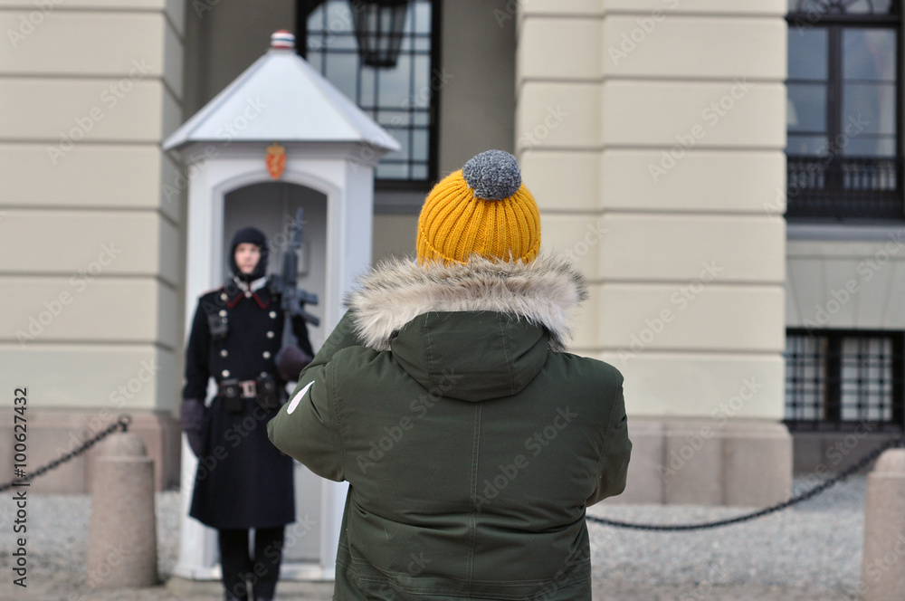 Royal Guard guarding Royal Palace in Oslo - Norway Stock Photo | Adobe ...