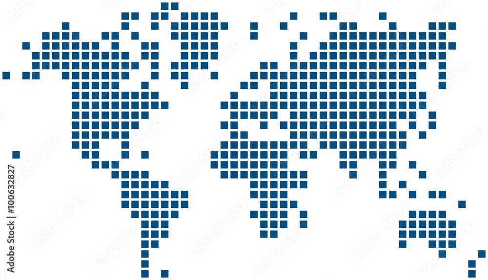 Blue square world map on white background, vector illustration. Stock ...