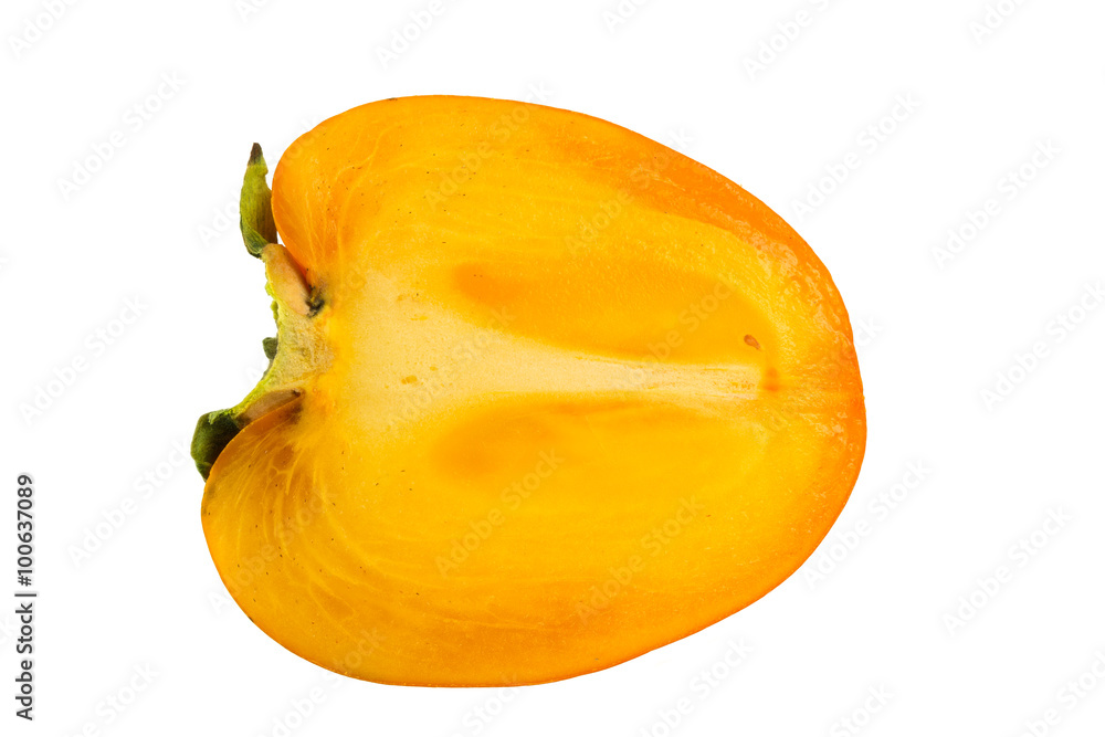 Persimmon fruit slice isolated on a white background. Isolated food ...