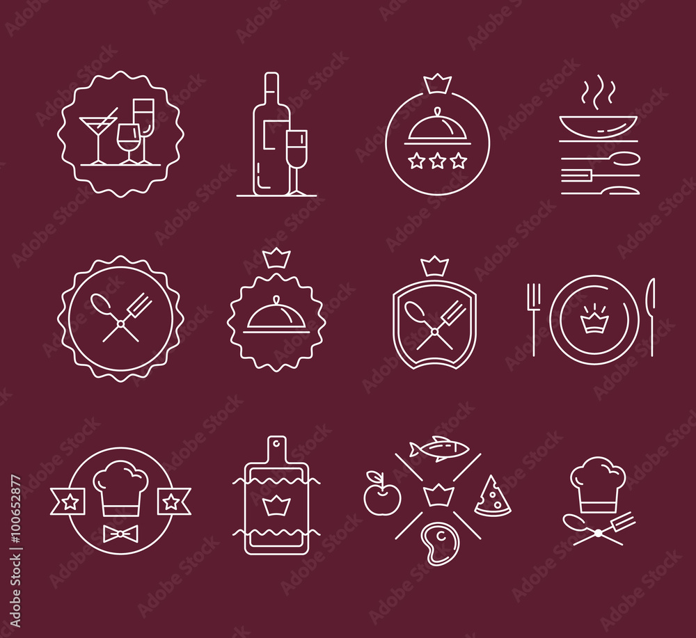 Set of line logos for restaurant, cafe, bar. Food and wine icons and ...