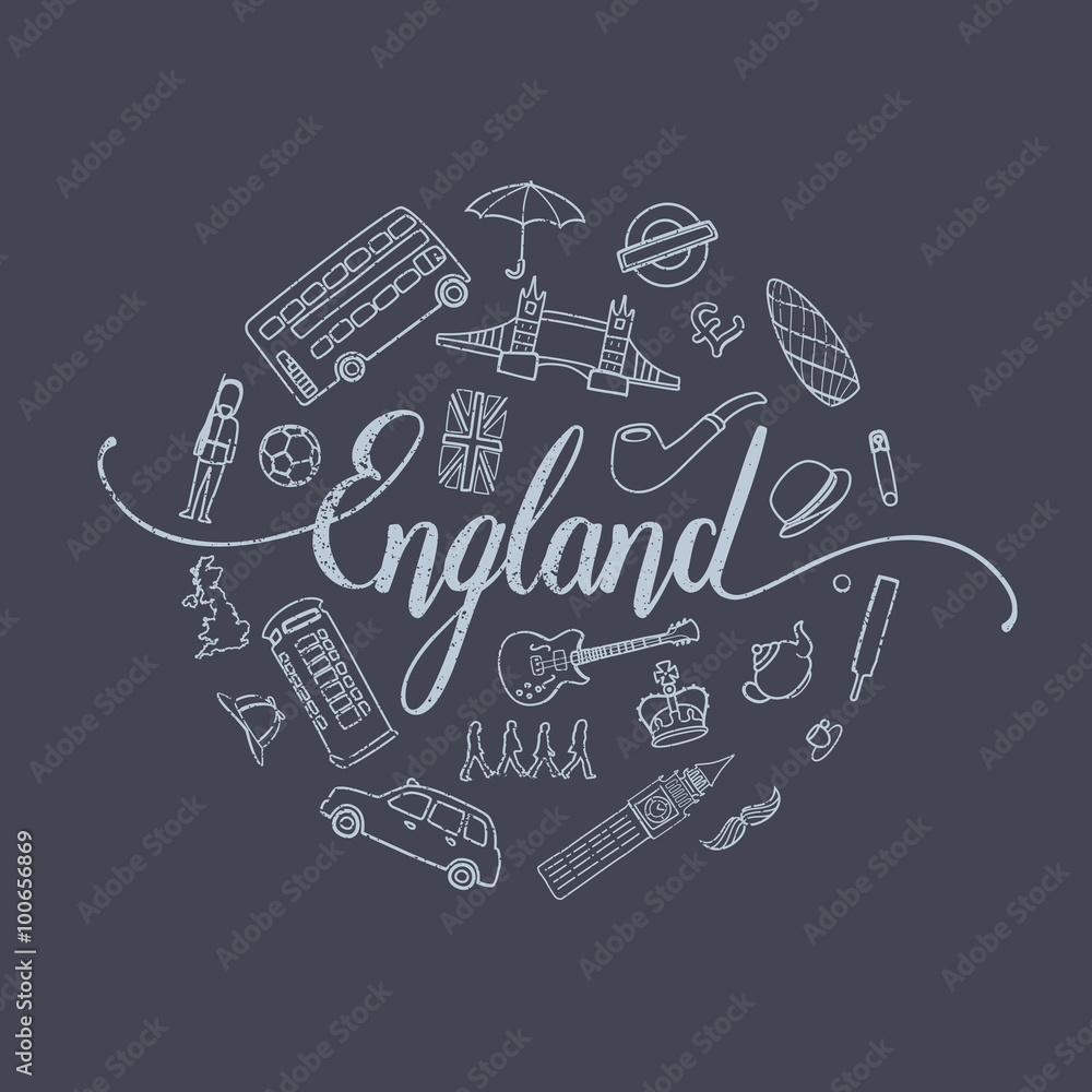 Vintage London graphics. Hand drawn vector illustration Stock Vector ...