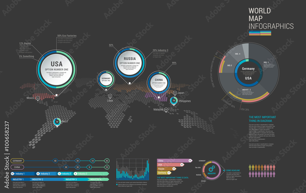 Set of infographics elements - world map, diagrams templates. Stock ...