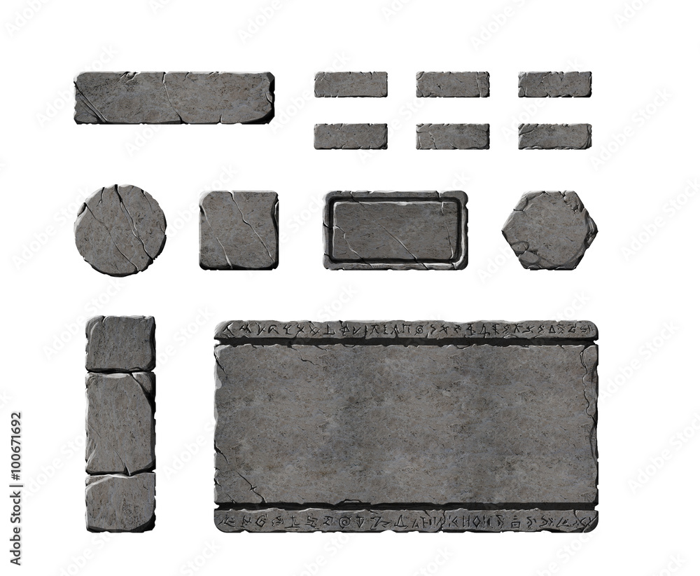 Set of realistic stone buttons and panels, with runes on them. Stock ...
