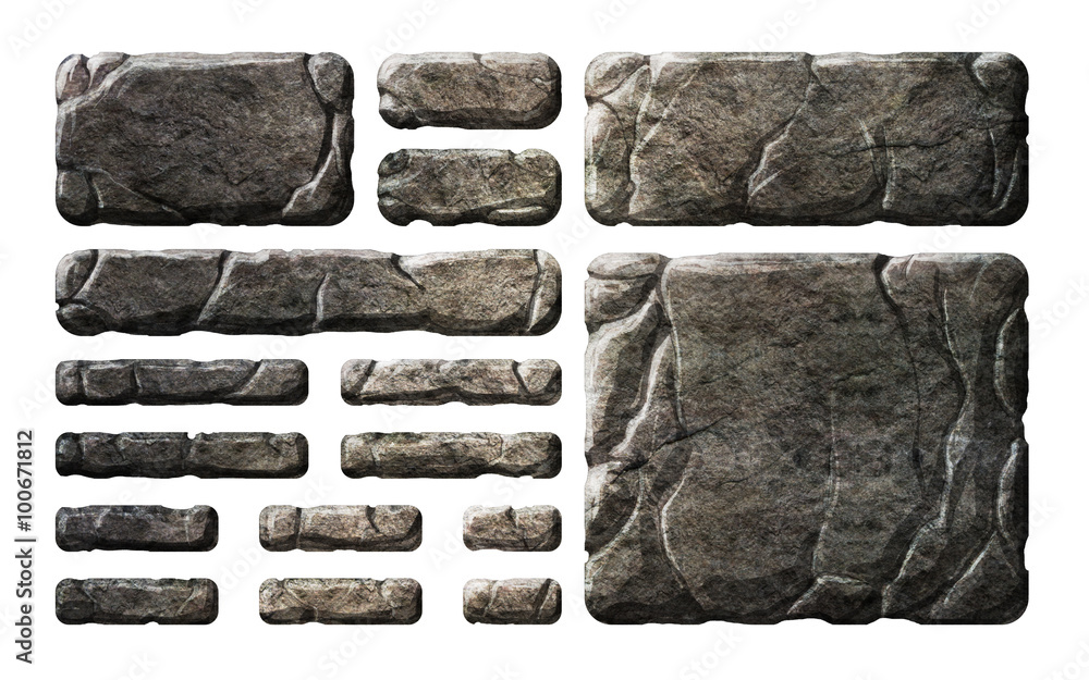Set of realistic stone buttons and panels. Rock bricks. Stock ...