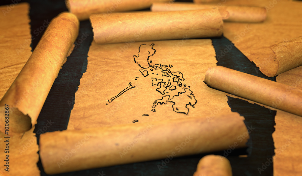 Philippines Map Drawing Unfolding Old Paper Scroll 3D Stock ...