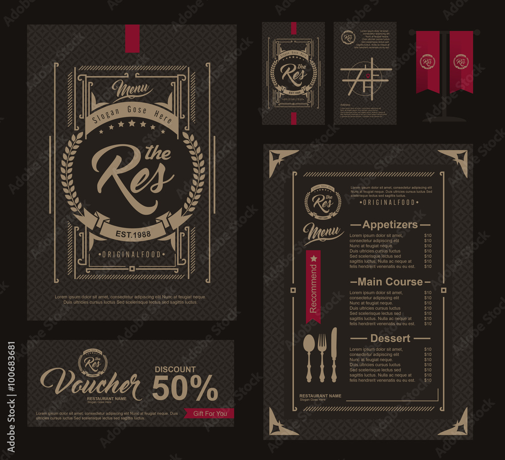 Big set of restaurant and cafe menu design,voucher,business card,flag ...