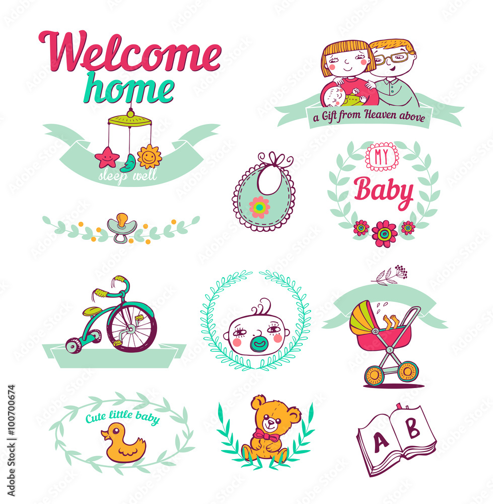 Newborn welcome home, Icon set Stock Vector | Adobe Stock