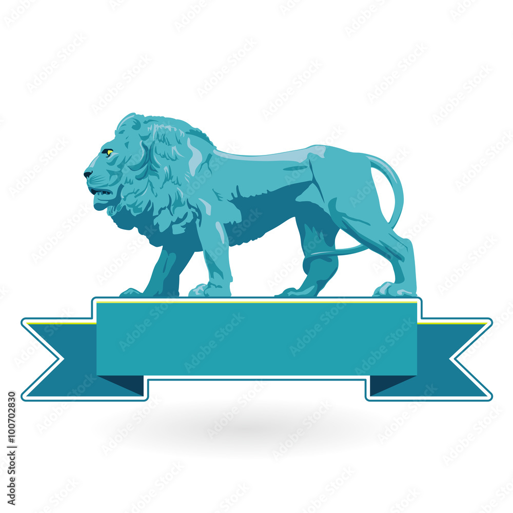 Big monumental profile of blue lion with label, imposing lord of ...