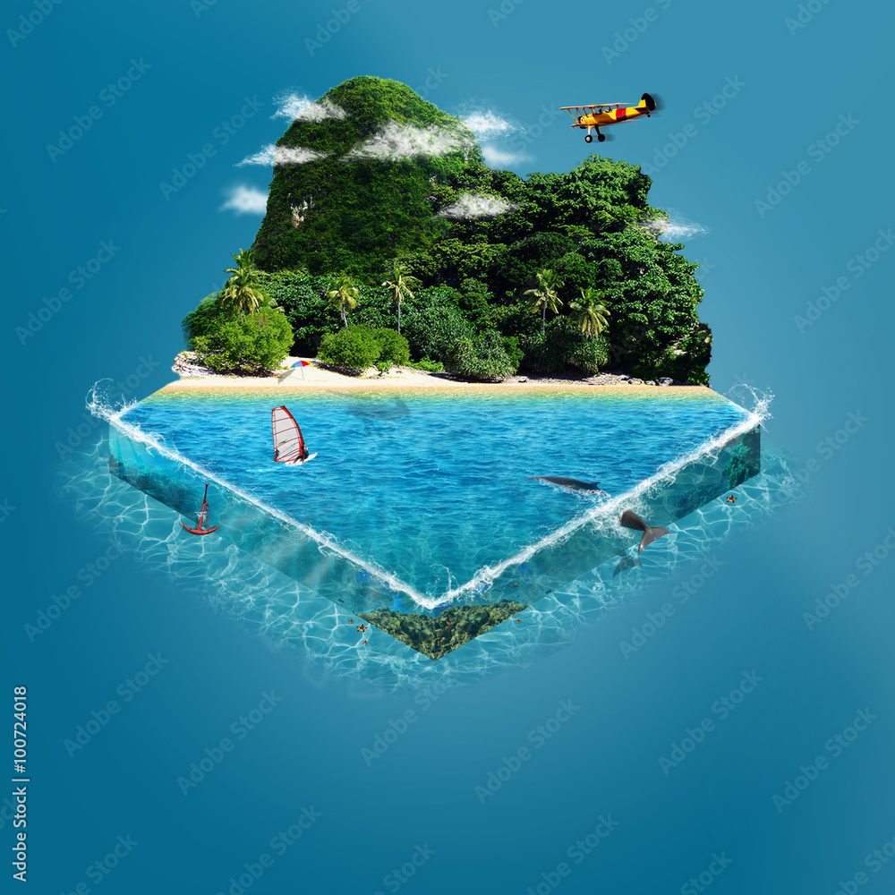 Tropical island with moutains and sea. isometric view. Stock ...