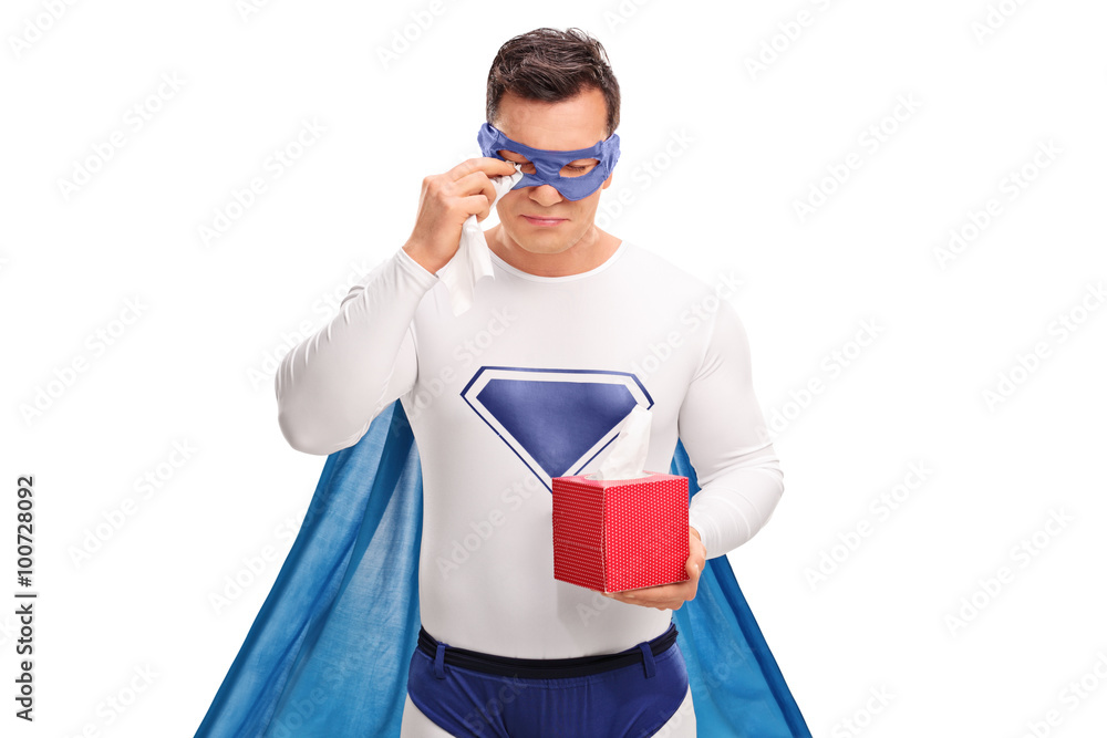 Sad superhero crying Stock Photo | Adobe Stock