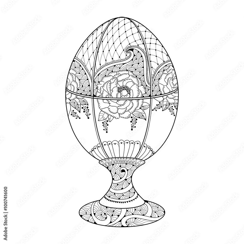 Faberge egg with floral motifs in contour style isolated on white ...