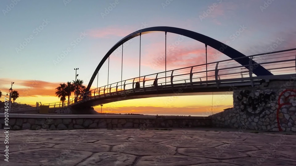Small bridge on sunrise in Malaga Spain Stock Video | Adobe Stock