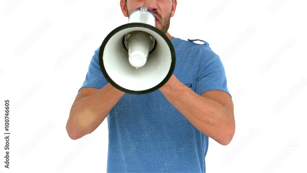 Angry man shouting with megaphone Stock Video | Adobe Stock